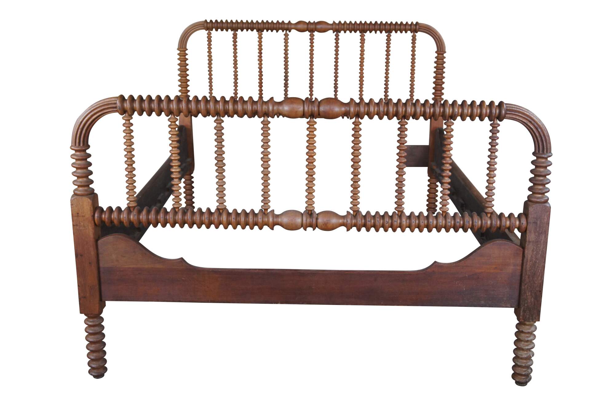 Antique Early American Style Jenny Lind Walnut Carved Spool Spindle Bed ...