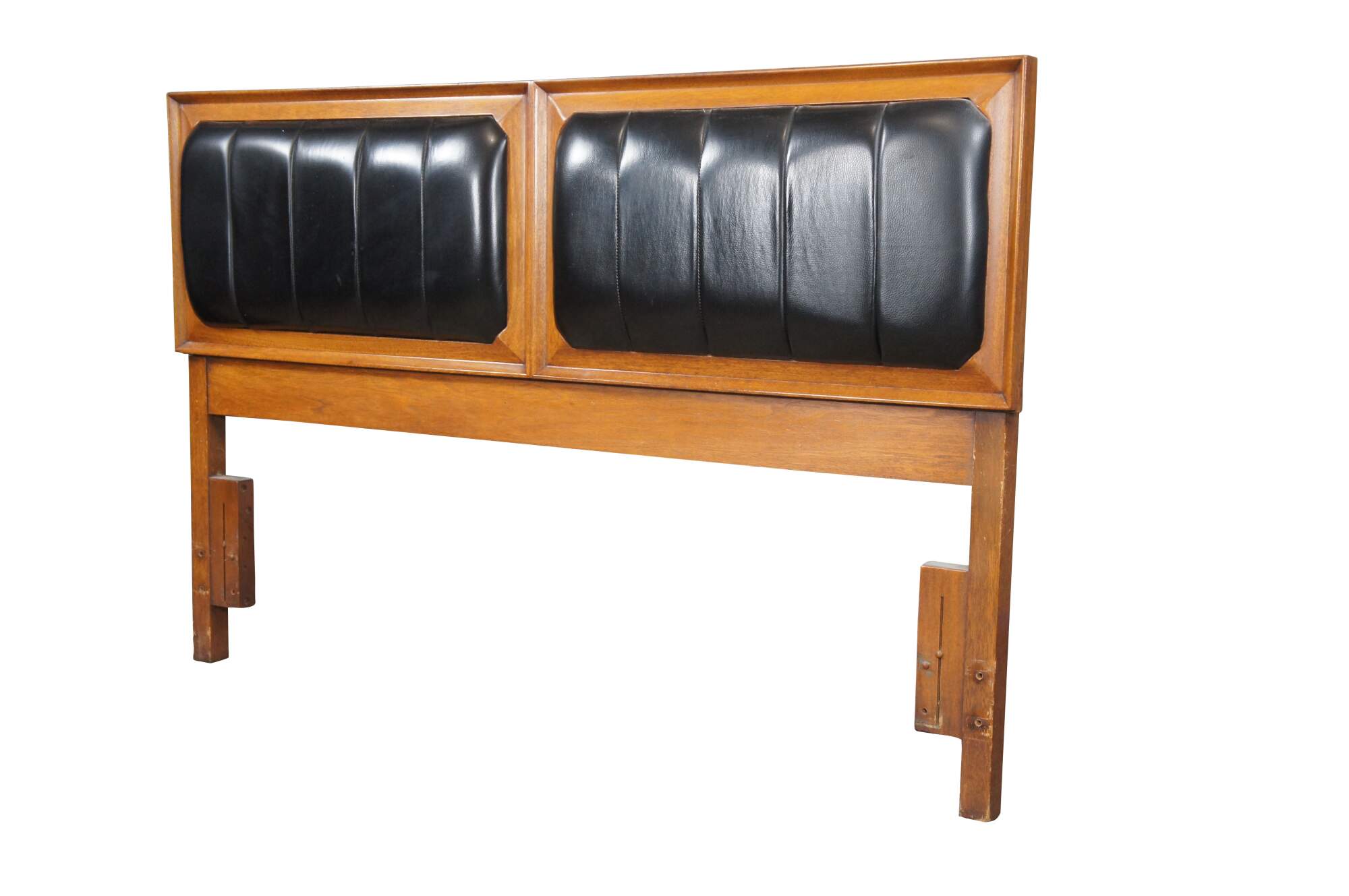 Mid Century Modern Oak & Black Vinyl Queen or Full Size Bed Headboard